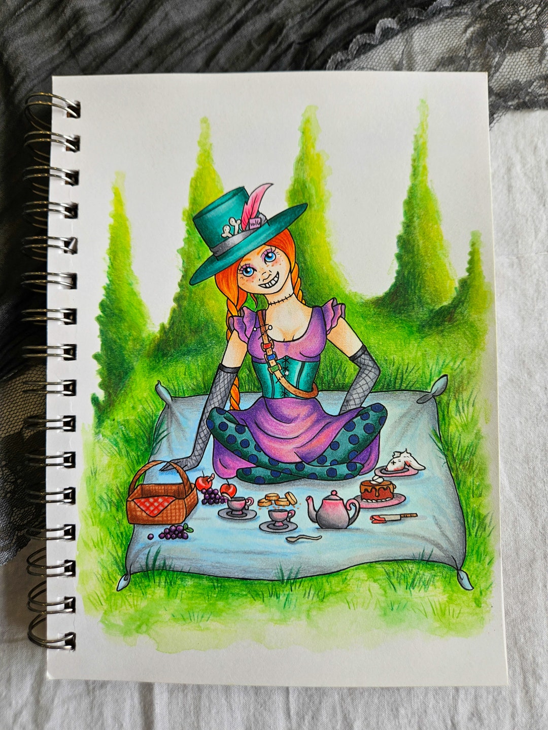 Goth Mad Hatter ORIGINAL ART, Hand Painted, Hand Drawn, Female Mad ...
