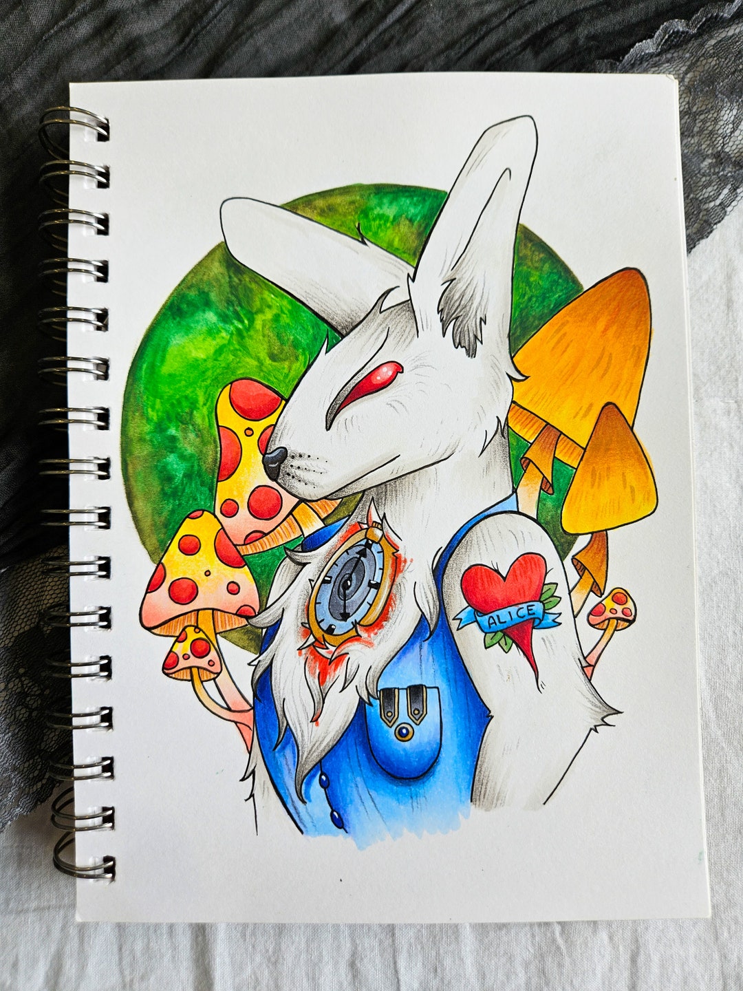 White Rabbit ORIGINAL ART, Hand Painted, Hand Drawn, Alice in ...
