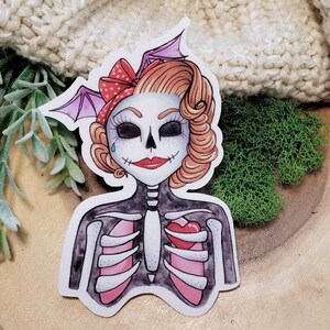 Pin up Skeleton Vinyl Sticker, Skeleton Girl Sticker, Pin up Sticker ...