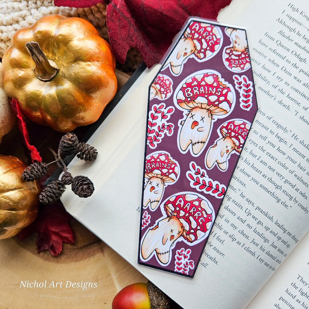 Zombie Mushroom Bookmark, Red Mushroom Bookmark, Halloween Bookmark ...