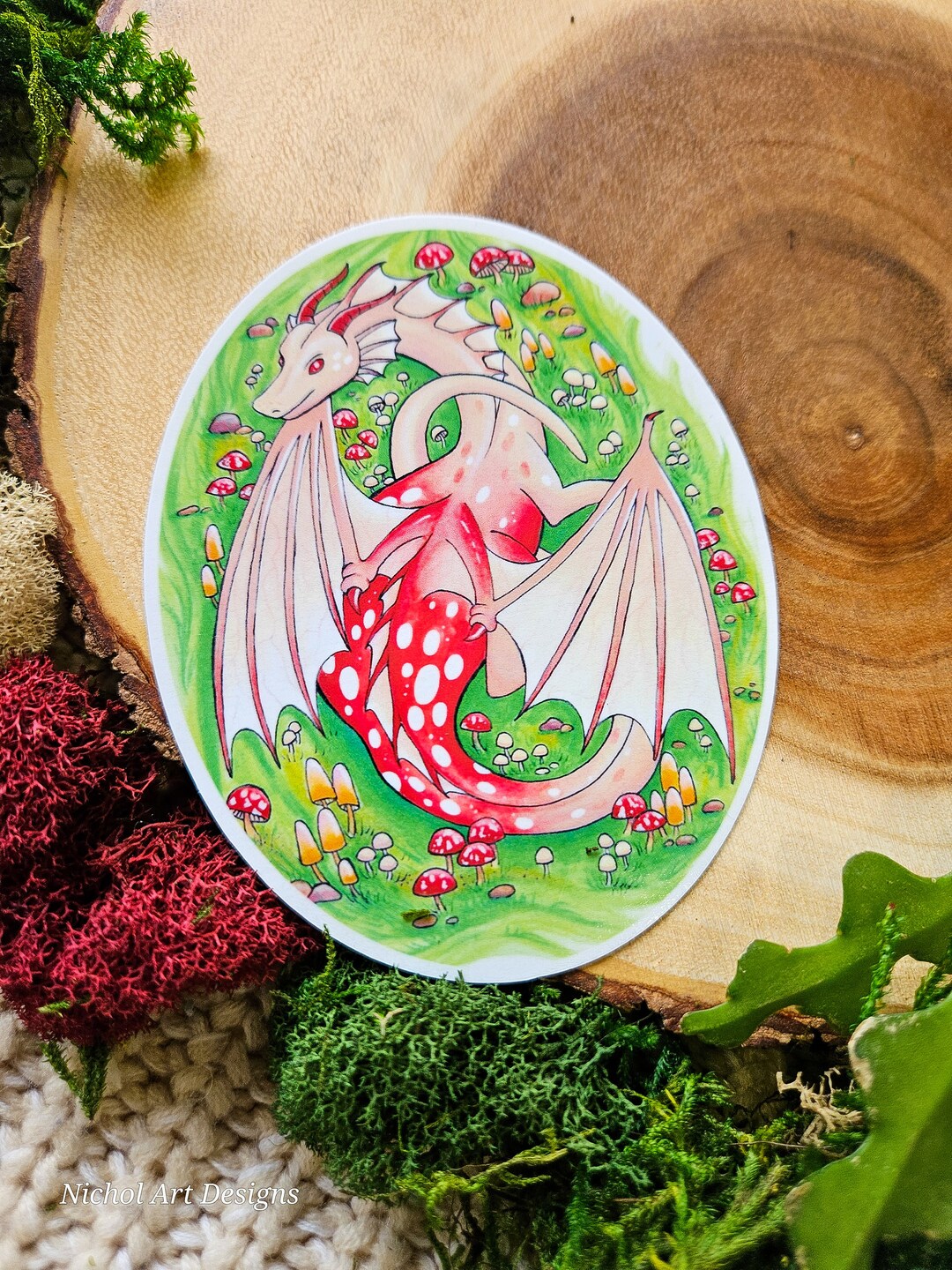 Red Mushroom Dragon Vinyl Sticker, Dragon and Mushrooms, Red Dragon ...