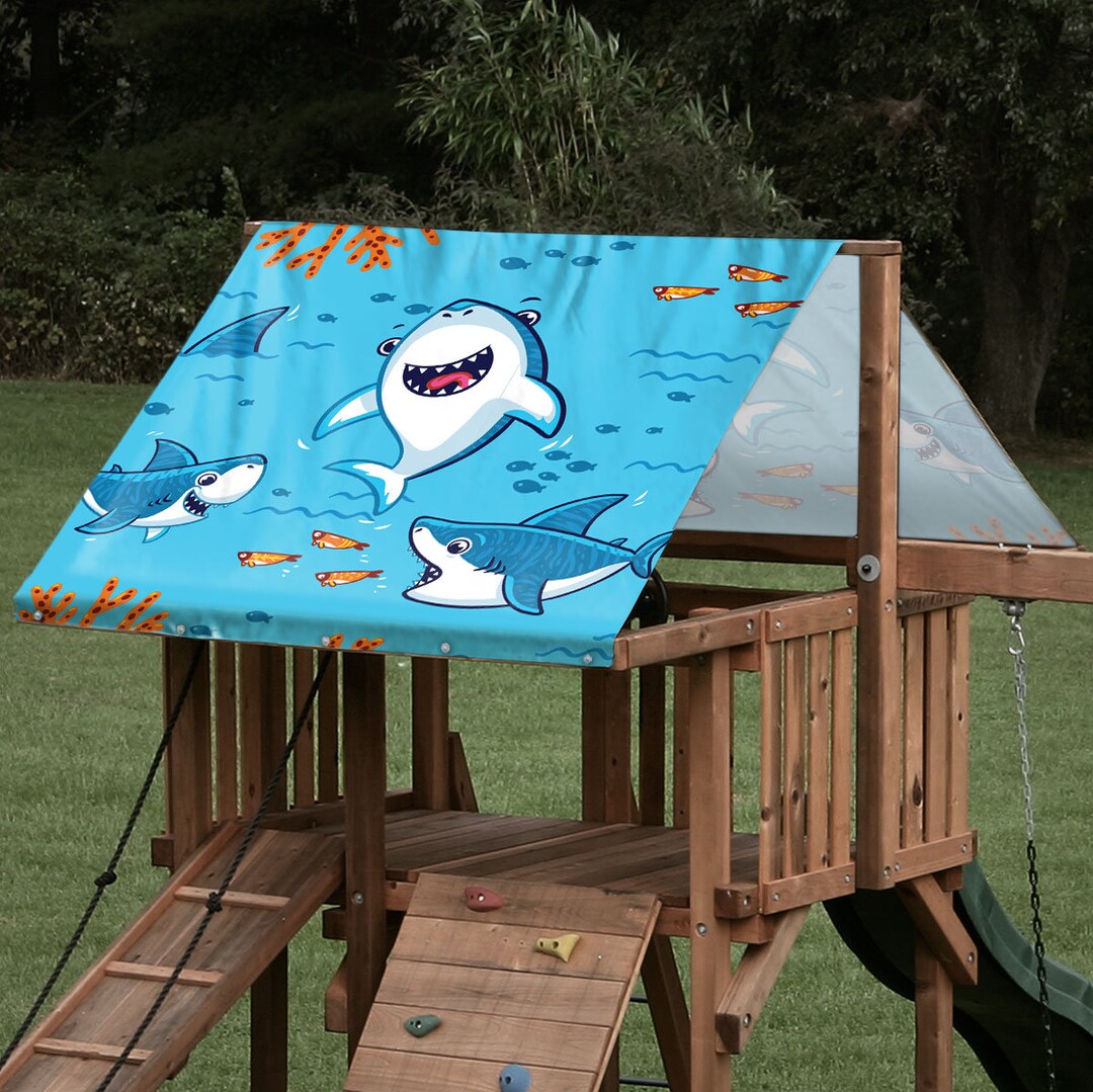 Heavy Duty 15 Oz Custom Happy Sharks Tarp \ Canopy for Outdoor Playset ...