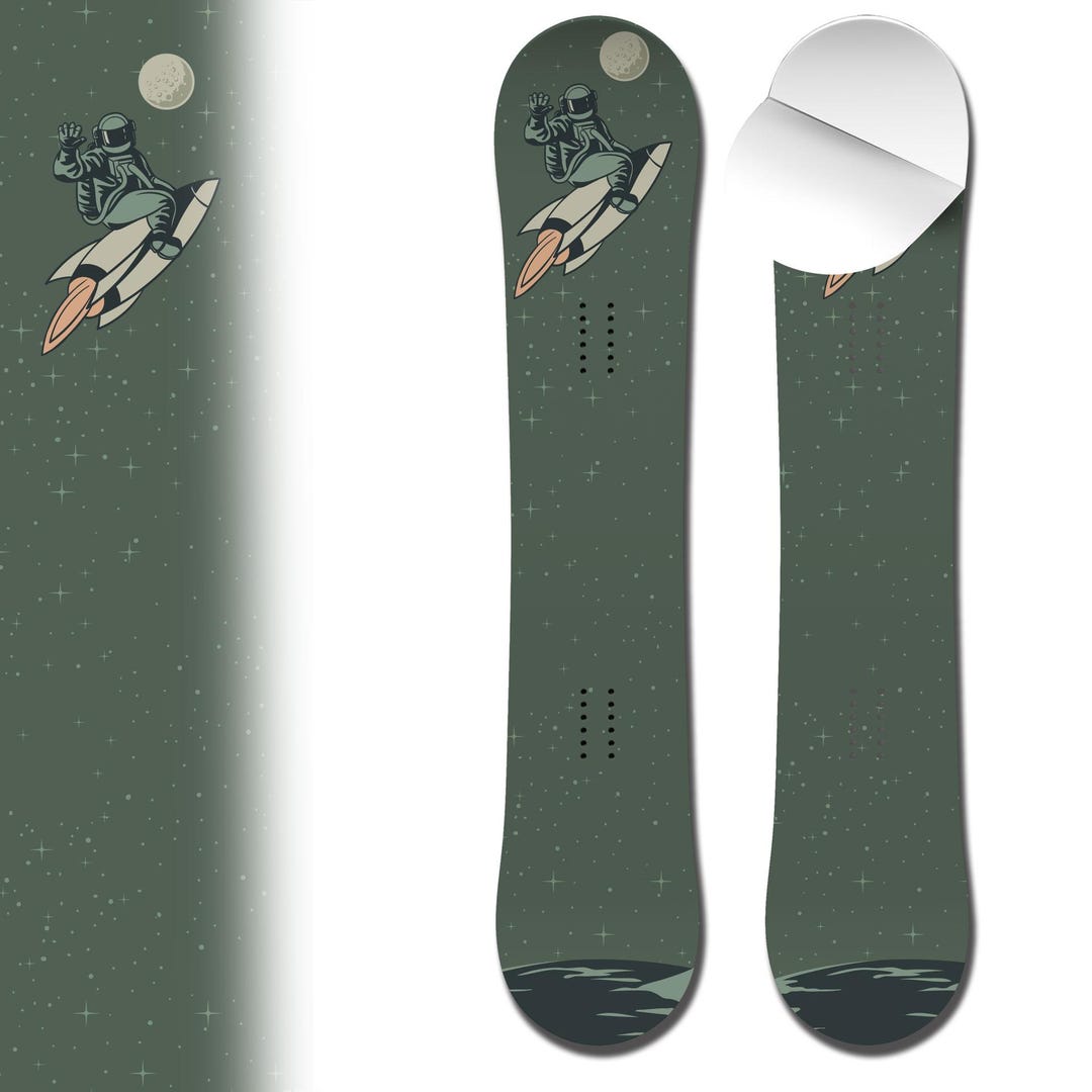 0029 Astronaut Riding Rocket Moon Laminated Adhesive Vinyl Snowboard ...