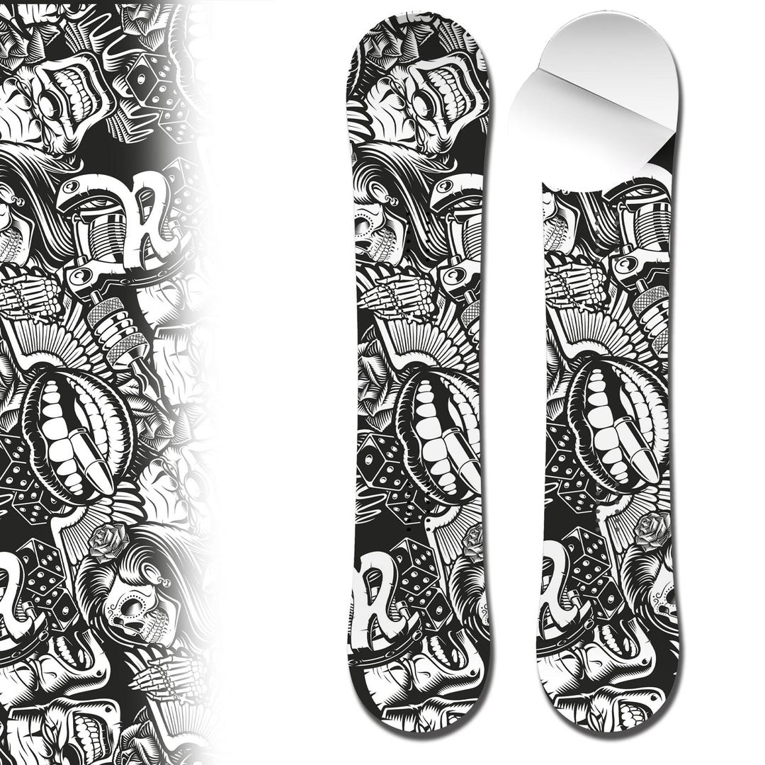 0023 Retro Dice Tattoo Skull Clown Laminated Adhesive Vinyl Snowboard ...