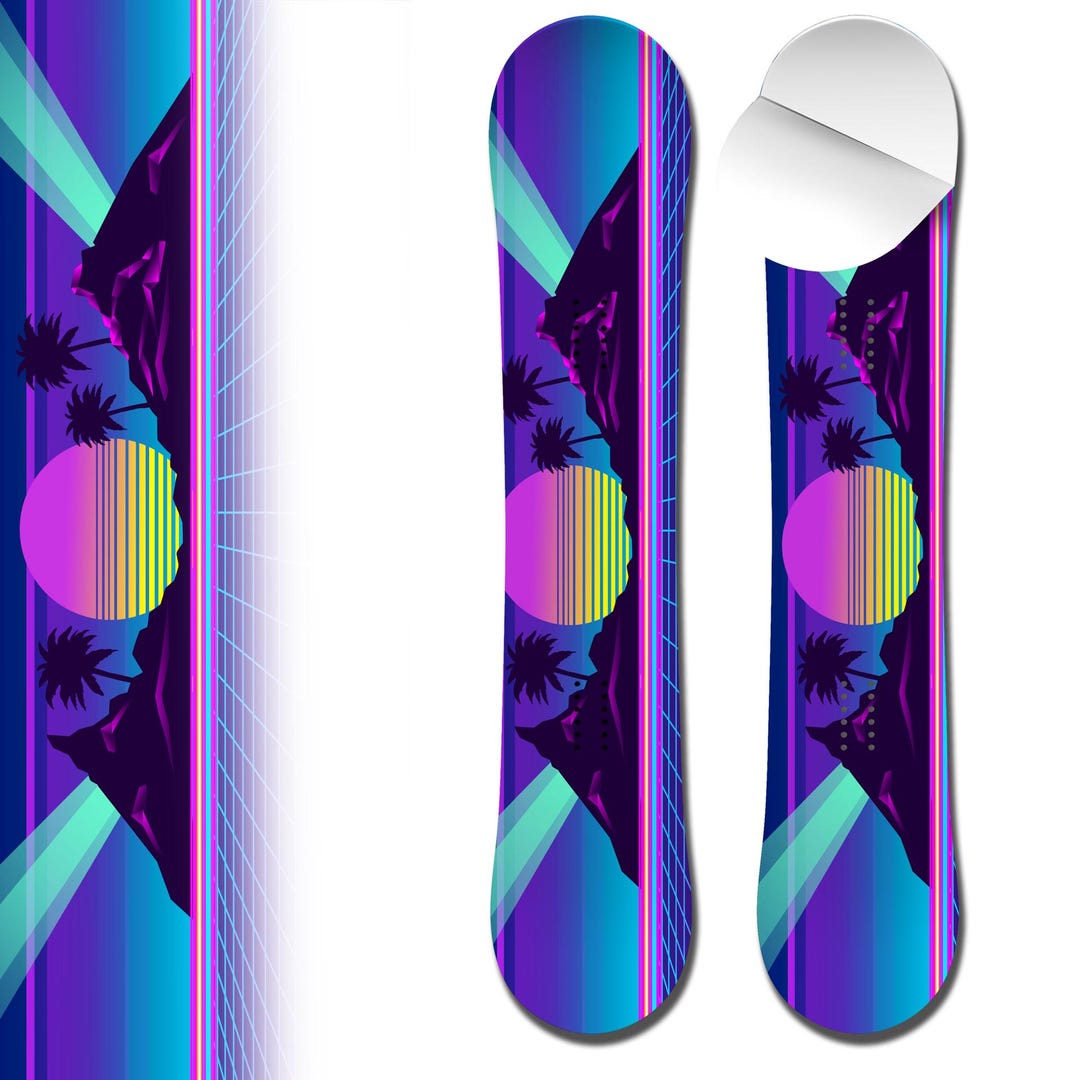 0045 Retro Futuristic Island Adhesive Vinyl Snowboard Wrap and Skin ...