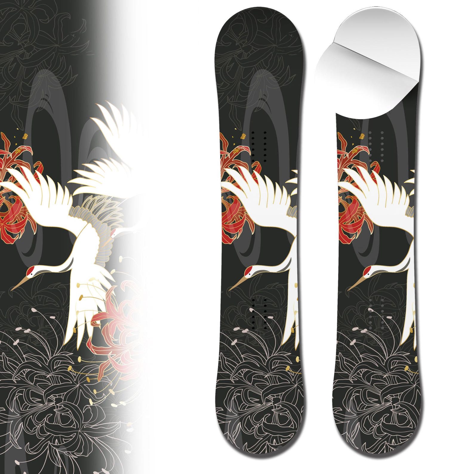 0018 Black and Red Floral Crane Laminated Adhesive Vinyl Snowboard Wrap ...