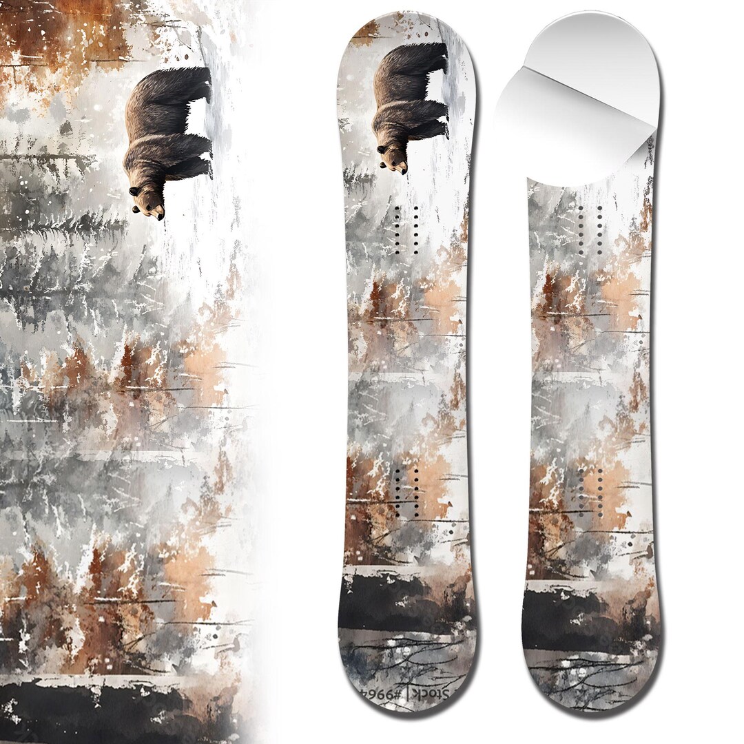 0034 Bear Earth Tone Snow Adhesive Vinyl Snowboard Wrap and Skin - up ...