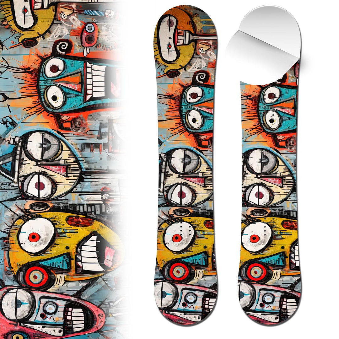0006 Graffiti Faces Laminated Adhesive Vinyl Snowboard Wrap and Skin ...