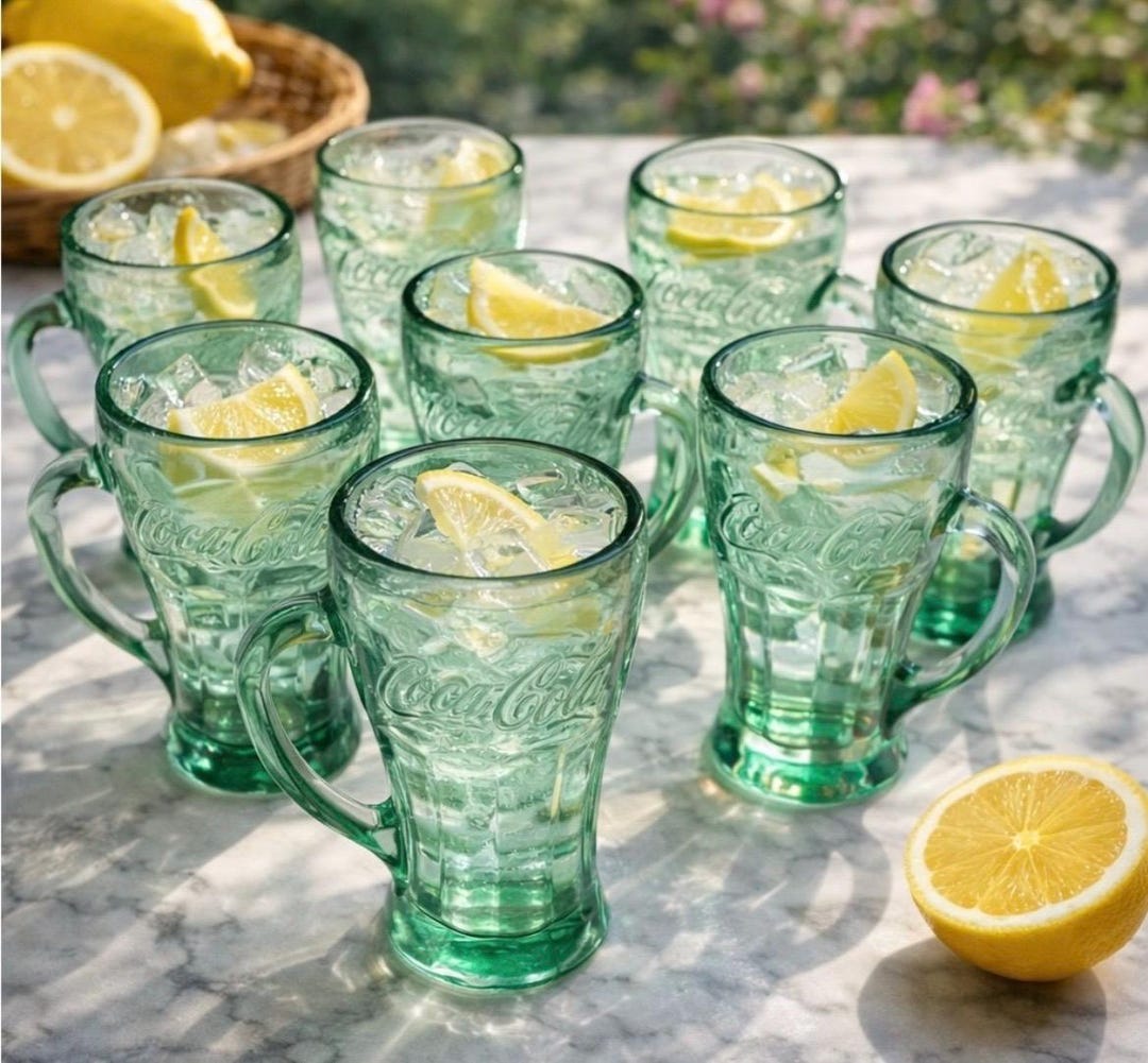 Vintage Libbey Coca-cola Green Glass Mugs | Embossed Coke Logo, Set of ...