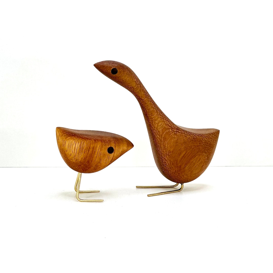 Happy Bird Couple/ Short & Tall (teak) Wood Figurines MCM Decor Style ...