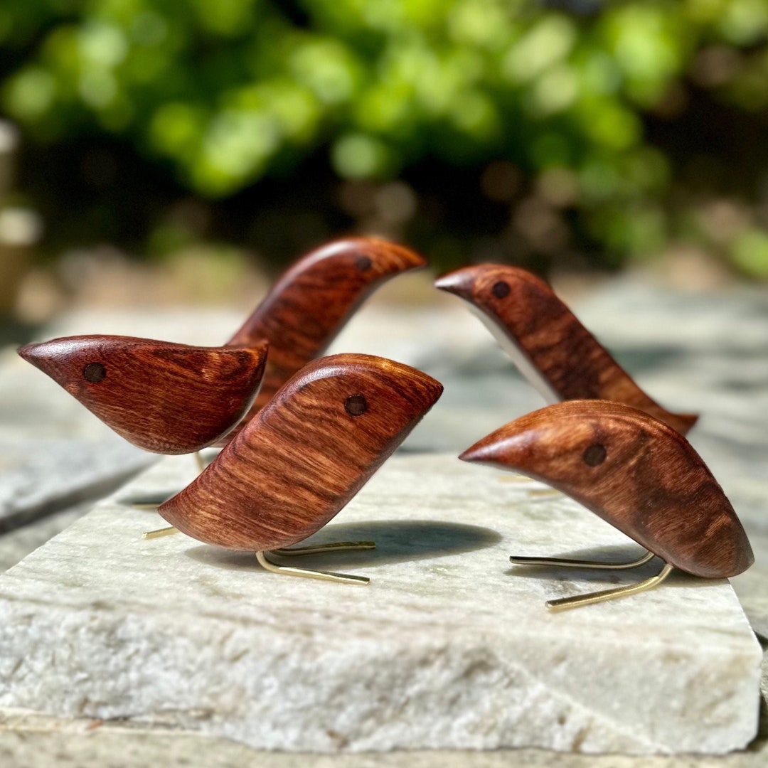 Flock of Five Birds (caribbean Rosewood) Wood Bird Figurines MCM Style ...