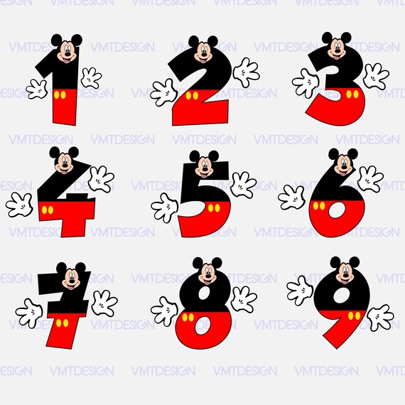 Mickey Mouse SVG Mickey Mouse Numbers with face Svg