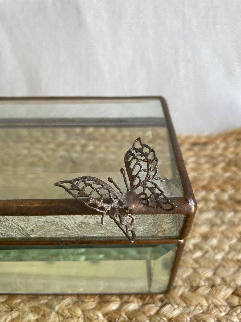 Vintage Glass Jewelry Box Textured Glass Antique Jewelry Box Mirrored ...