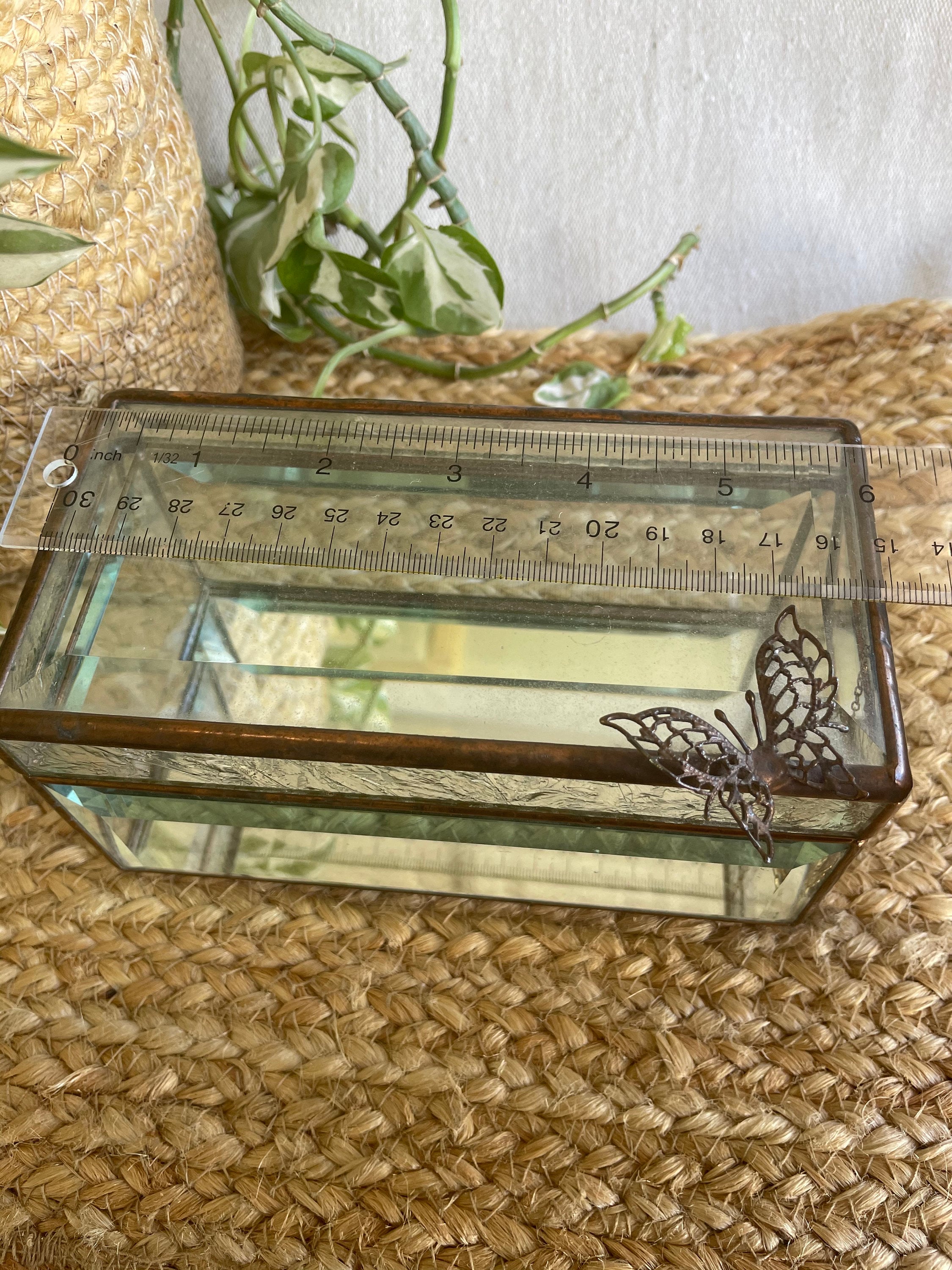 Vintage Glass Jewelry Box Textured Glass Antique Jewelry Box Mirrored ...