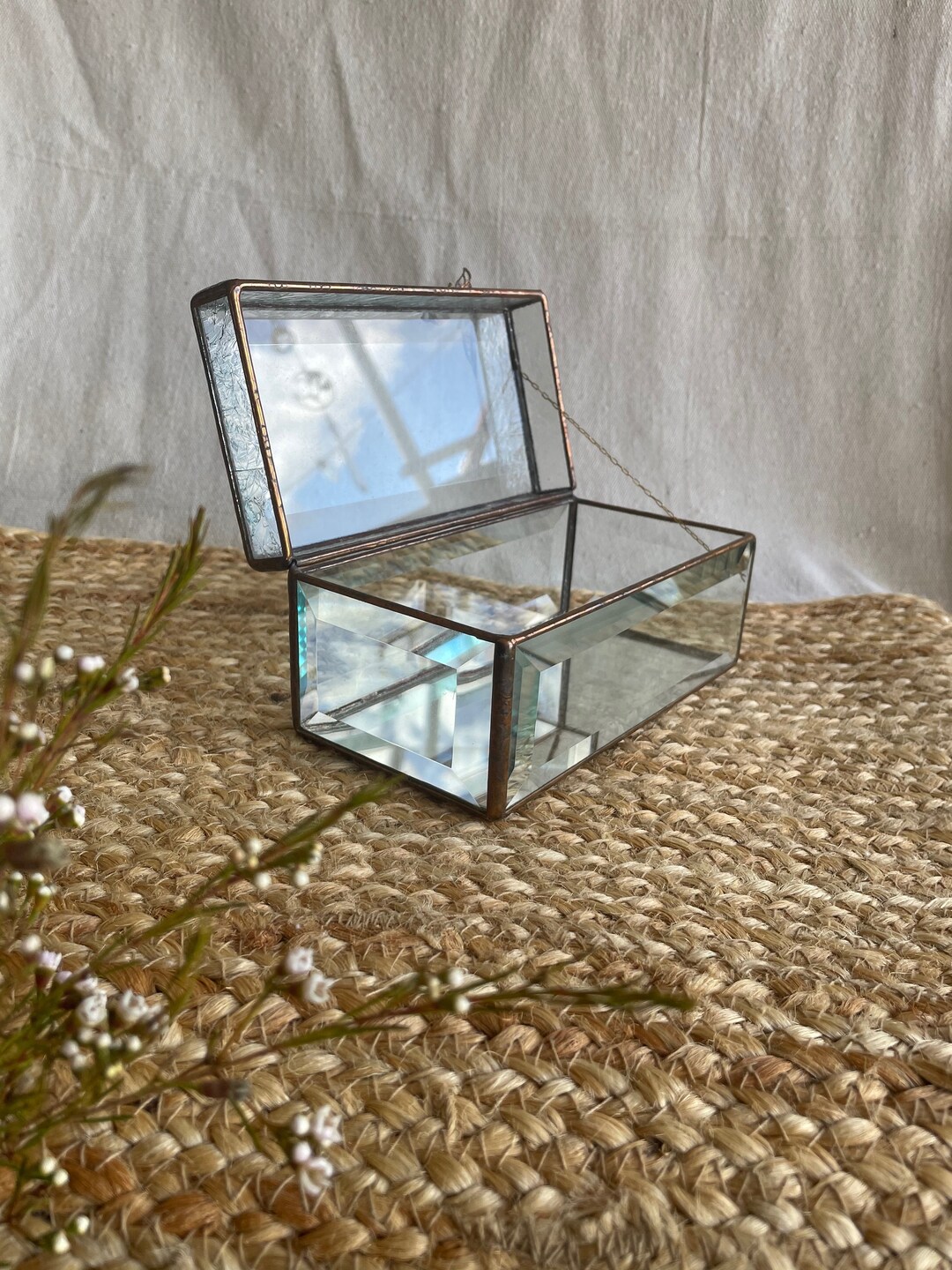Vintage Glass Jewelry Box Textured Glass Antique Jewelry Box Mirrored ...
