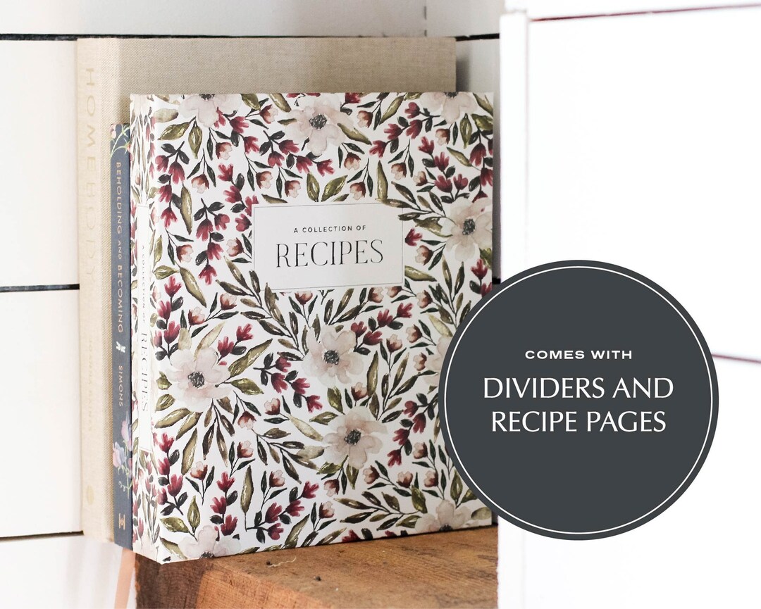 3 Ring Floral Recipe Binder, With Tabbed Dividers and Recipe Pages ...