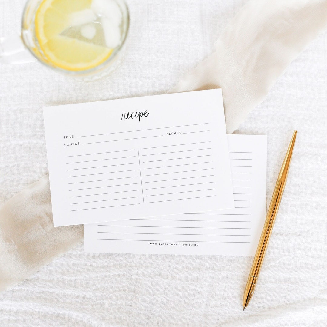 4x6 Recipe Cards, Minimalist Recipe Cards, Simple Printed Recipe Cards ...