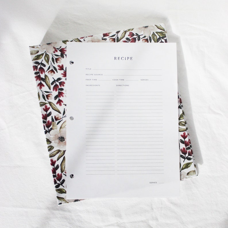 Extra Recipe Pages 40 Recipes | 20 Double-sided Recipe Pages, 3 Hole ...
