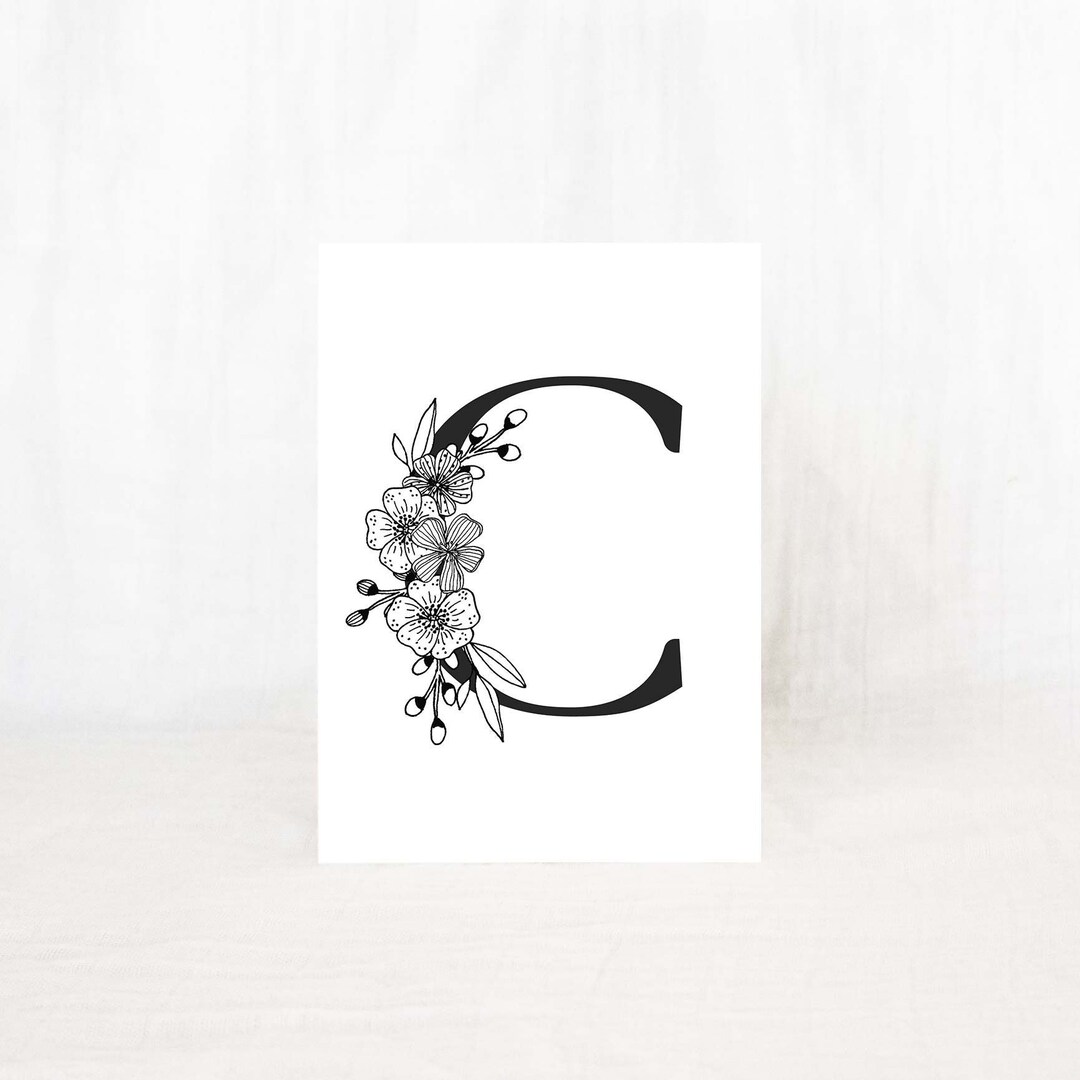 DIGITAL DOWNLOAD Letter C Wall Art, Floral Initial Art, Printable ...