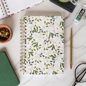 Muted Floral Spiral Notebook, Hardcover Lined Journal, Spiral Bound ...