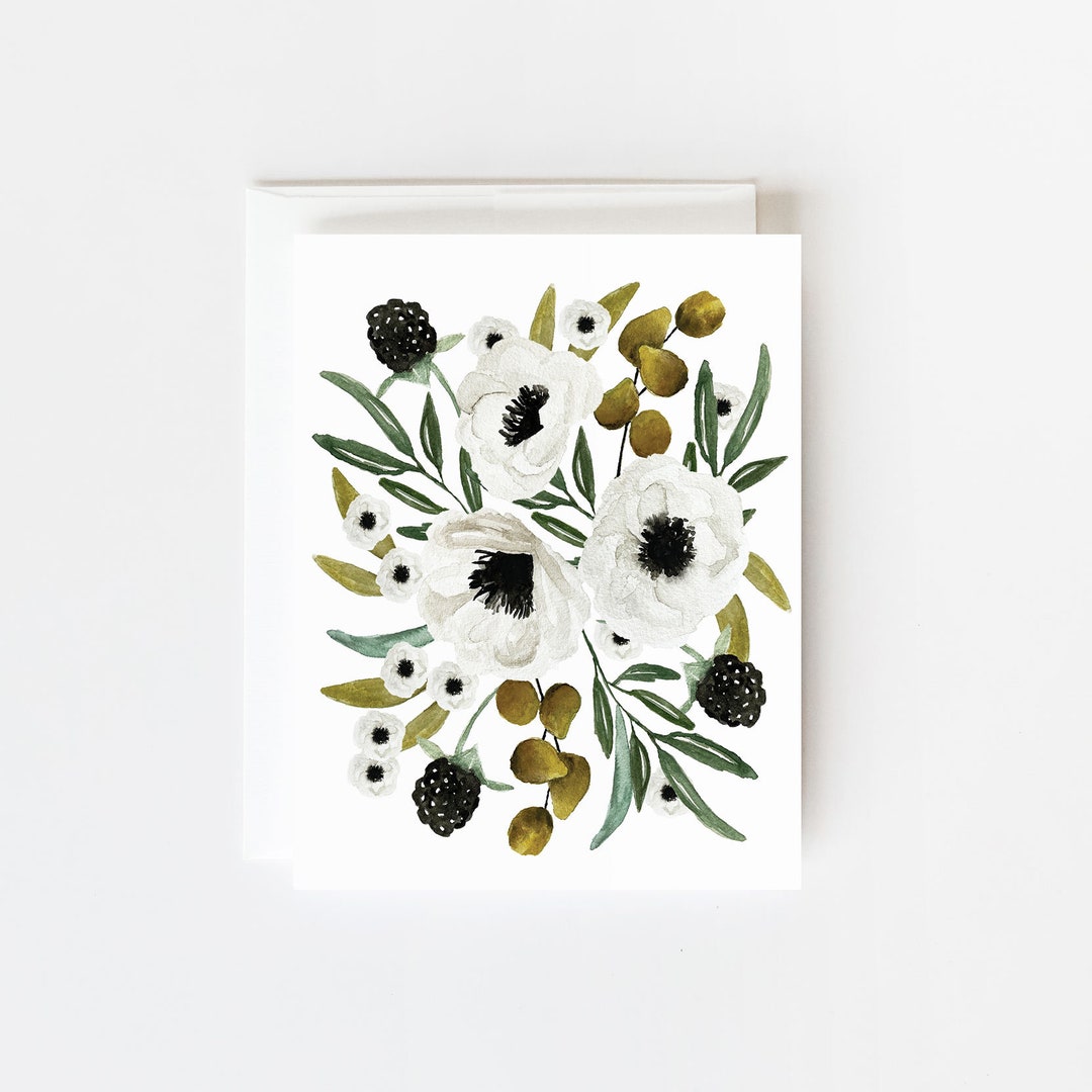 Poppy & Berries Watercolor Greeting Card, Floral Greeting Card, Just ...