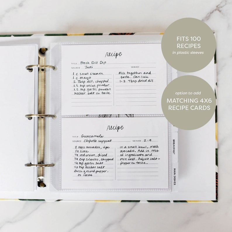3 Ring Recipe Binder, Lemon Style With Tabbed Dividers and Plastic ...