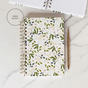 Muted Floral Spiral Notebook, Hardcover Lined Journal, Spiral Bound ...