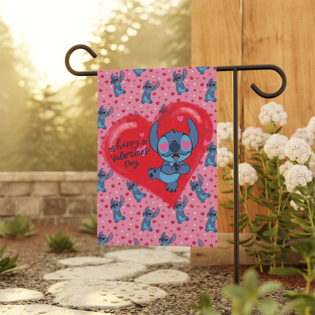 Disney Stitch Valentine's Day Garden Flag, Disney House Banner, Happy ...