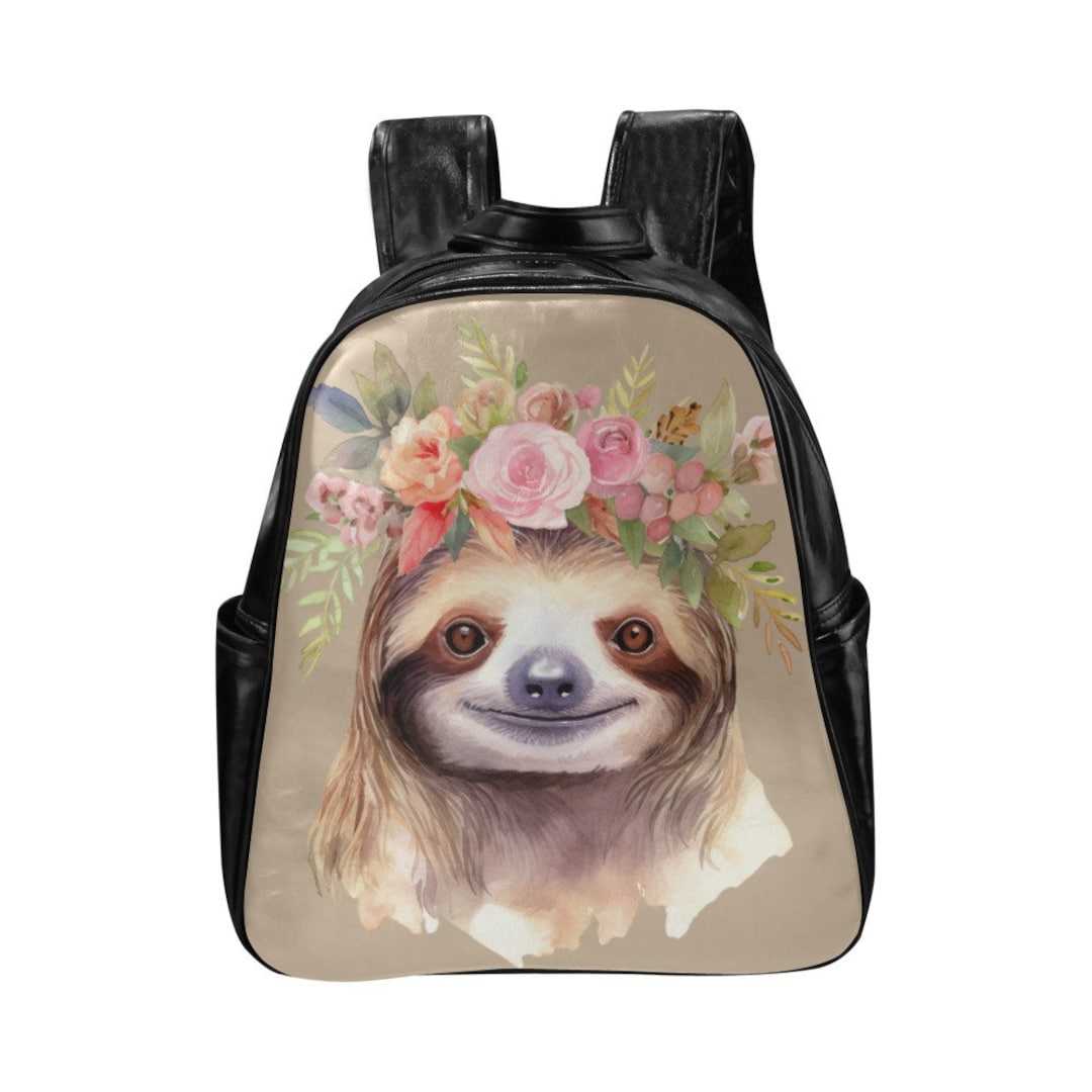 Boho Sloth Mini Vegan Leather Backpack, Sloth W/ Flowers Bag, Sloth ...