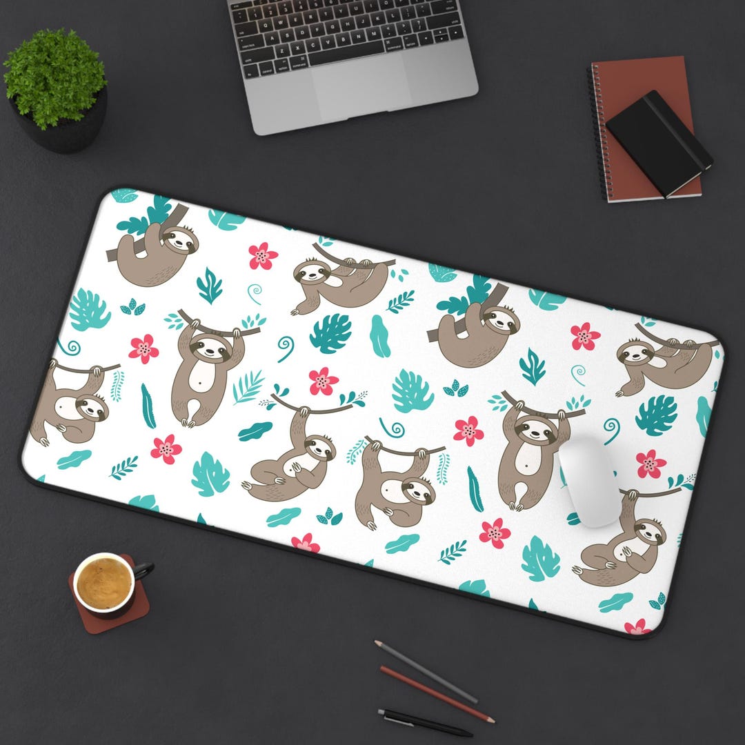 Sloths Desk Mat, Sloth Mouse Pad, Spring Office, Animal Desk Mat, Sloth ...