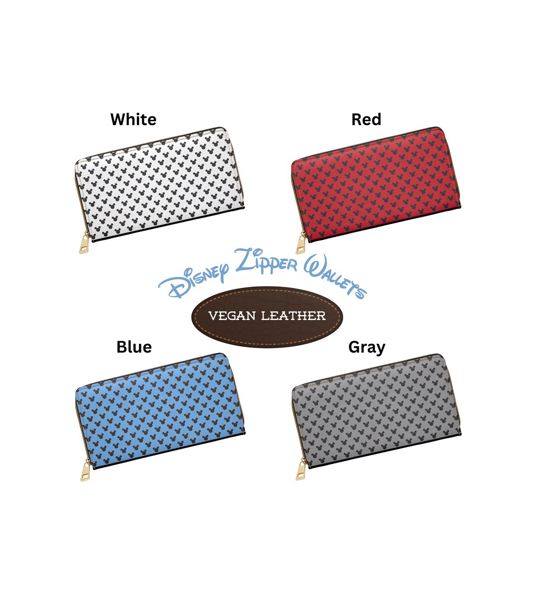 Disney Mickey Heads Vegan Leather Zipper Wallet, Disney Wallet ...