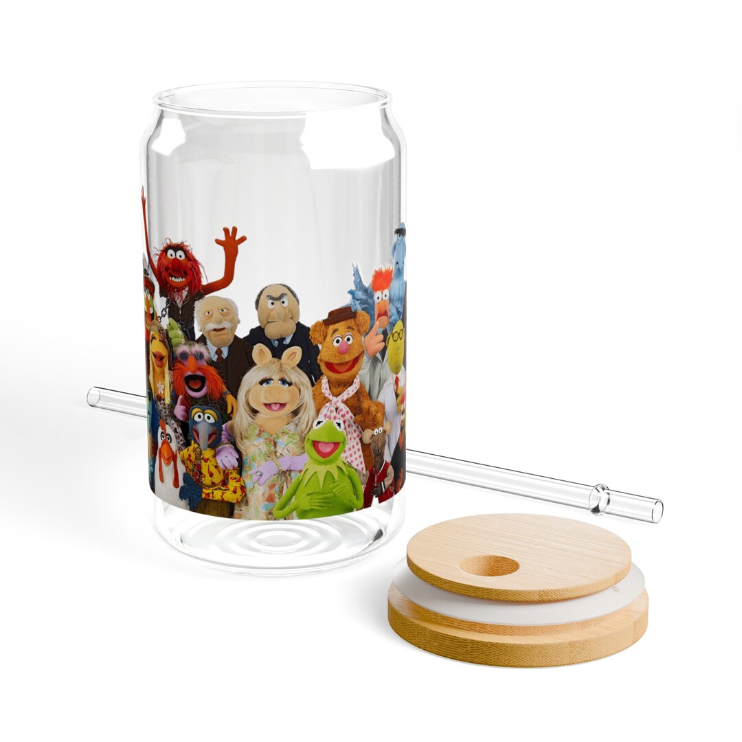 Muppets Sipper Glass With Bamboo Lid & Straw, 16oz Glass Tumbler ...
