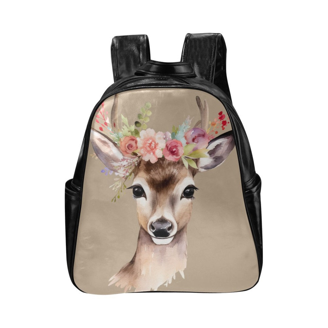 Boho Deer Mini Vegan Leather Backpack, Deer W/ Flowers Bag, Deer ...