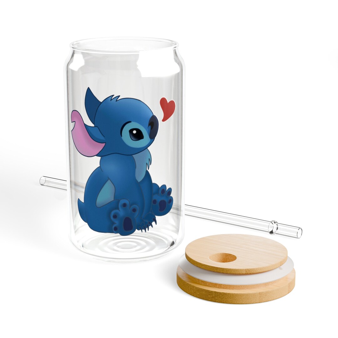 Disney Stitch Sipper Glass With Bamboo Lid & Straw, 16oz Glass Tumbler ...