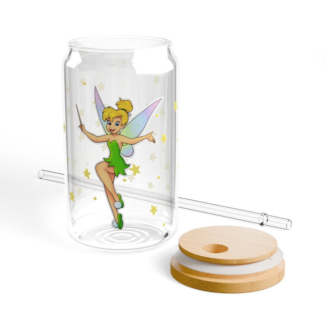Disney Tinker Bell Sipper Glass With Bamboo Lid & Straw, 16oz Glass ...
