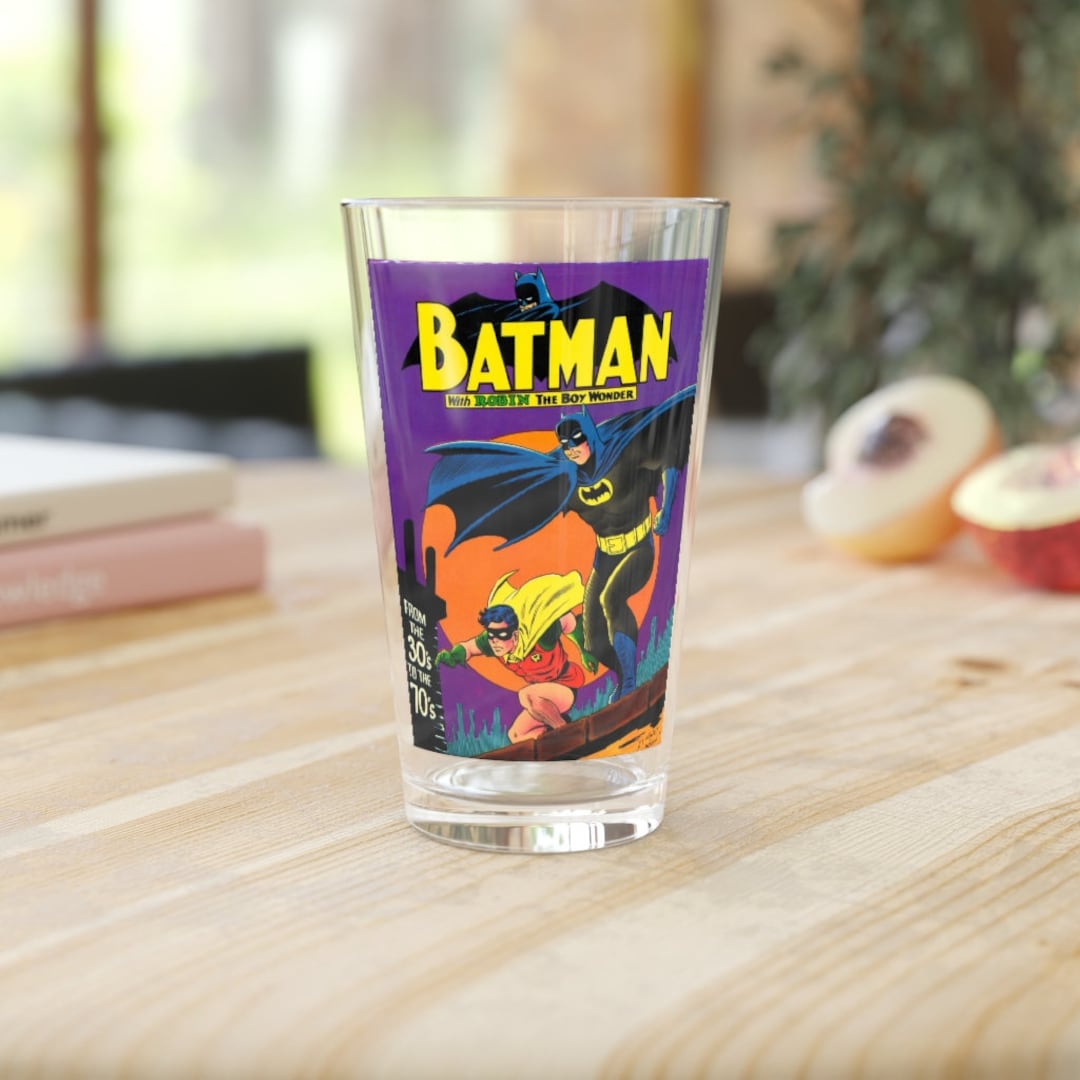 Vintage Bat Man and Robin Pint Glass, Bat Man Beer Glass, Comics Pint ...