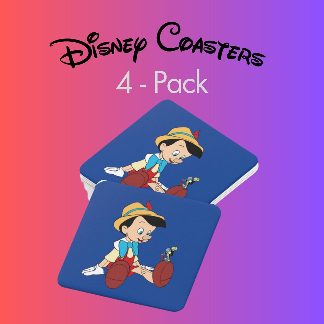 SET of 4 Disney Pinocchio Corkwood Coaster Set, Disney Coasters ...