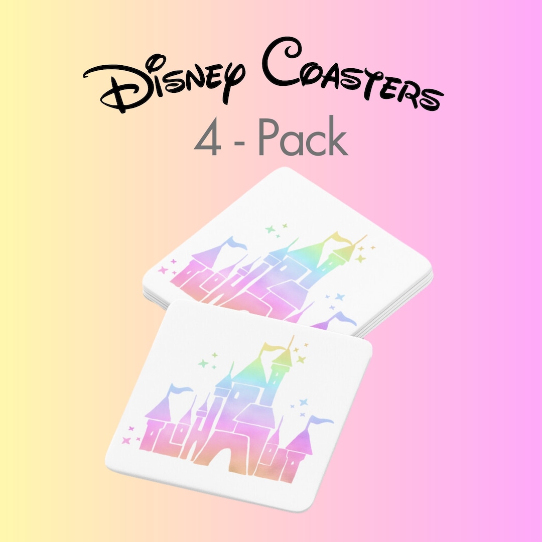 SET of 4 Disney Castle Corkwood Coaster Set, Disney Coasters, Disney ...