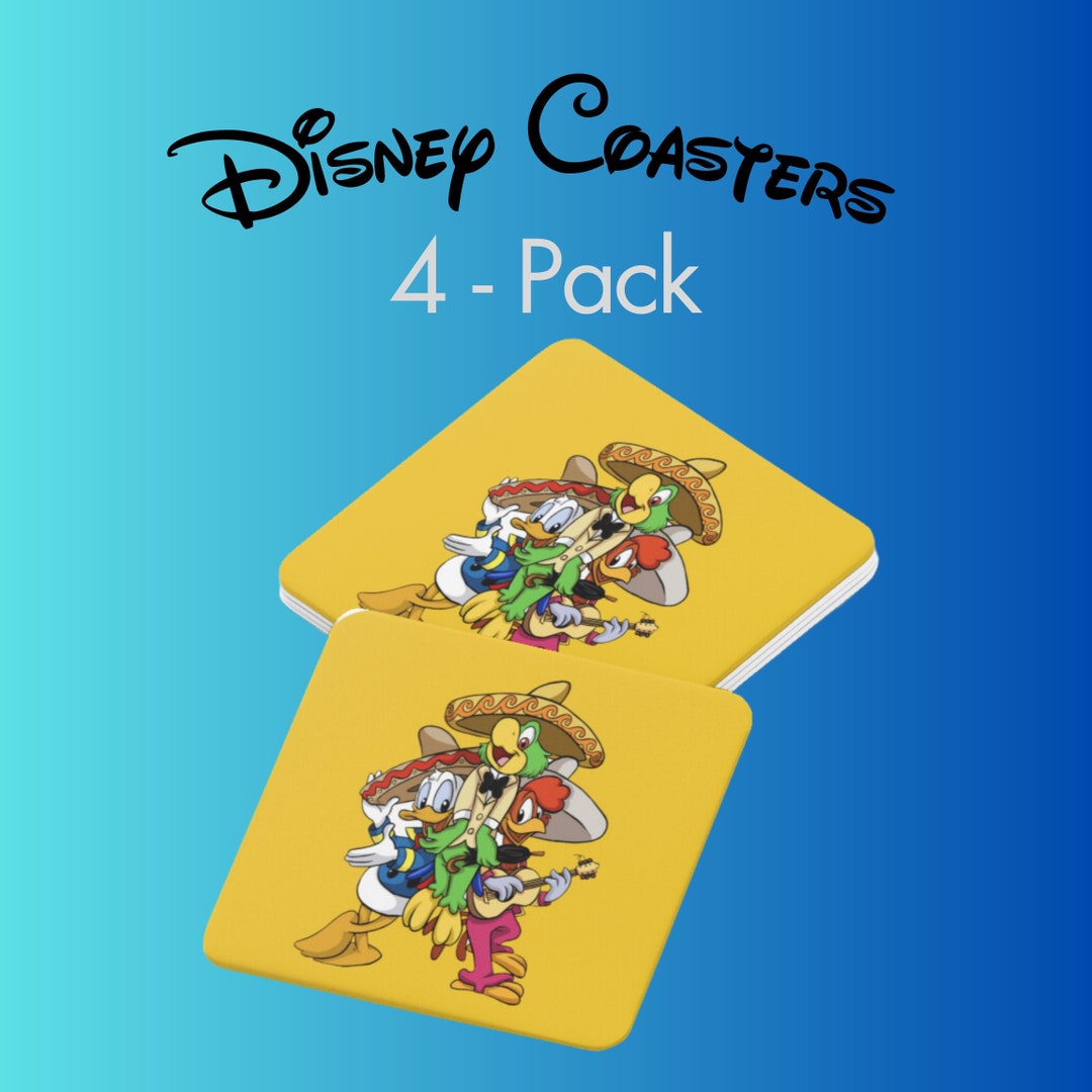 SET of 4 Disney Three Caballeros Corkwood Coaster Set, Disney Coasters ...