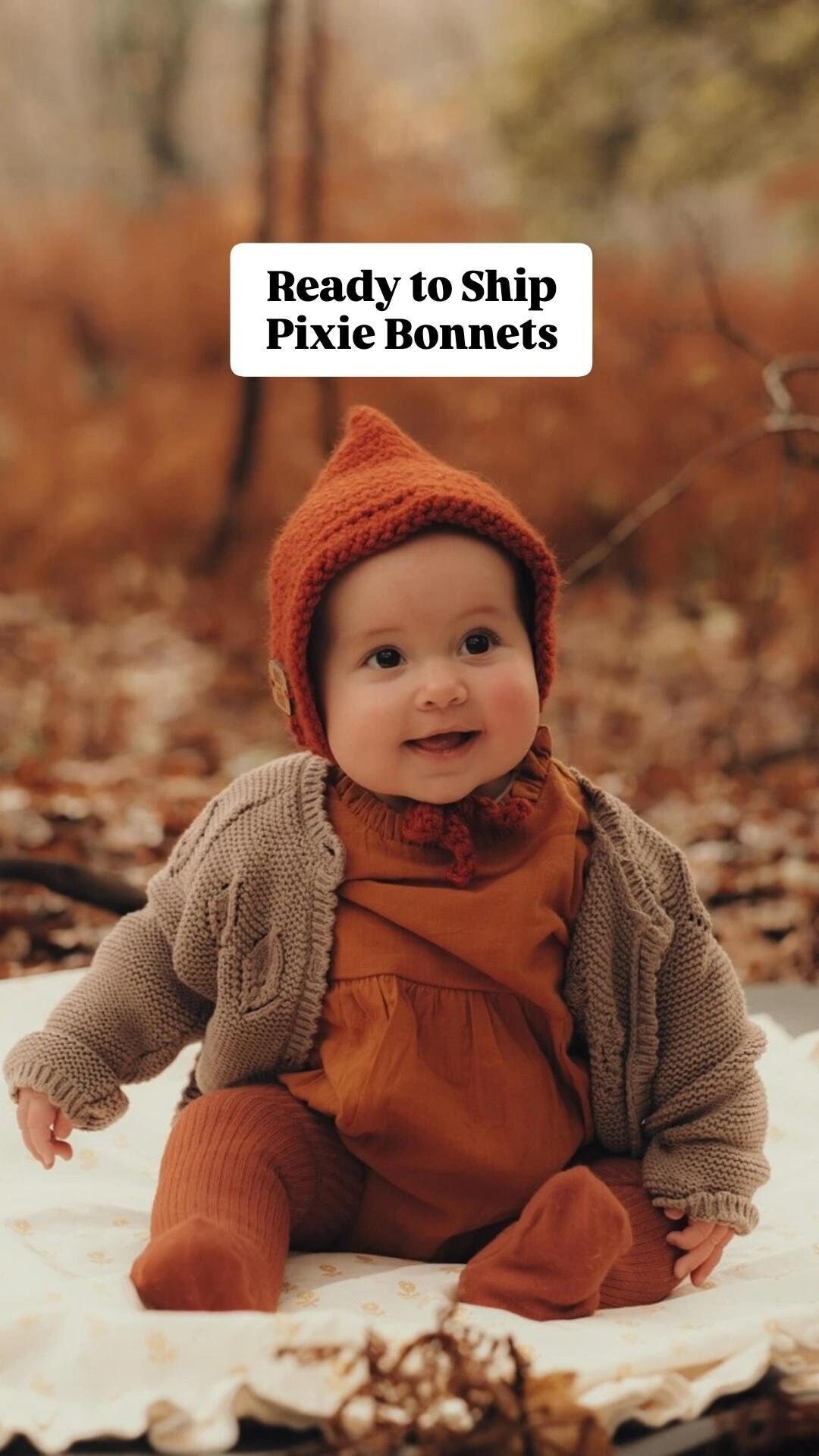 READY TO SHIP, Pixie Bonnets, Various Sizes & Colours, Ready Made Bonnets, Baby Bonnets, Knitted ...