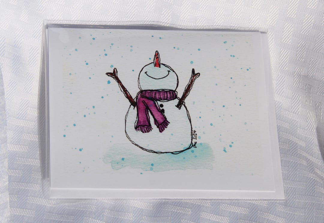 Watercolor Snowman Card Set: Blank Funky Greeting Cards - Etsy