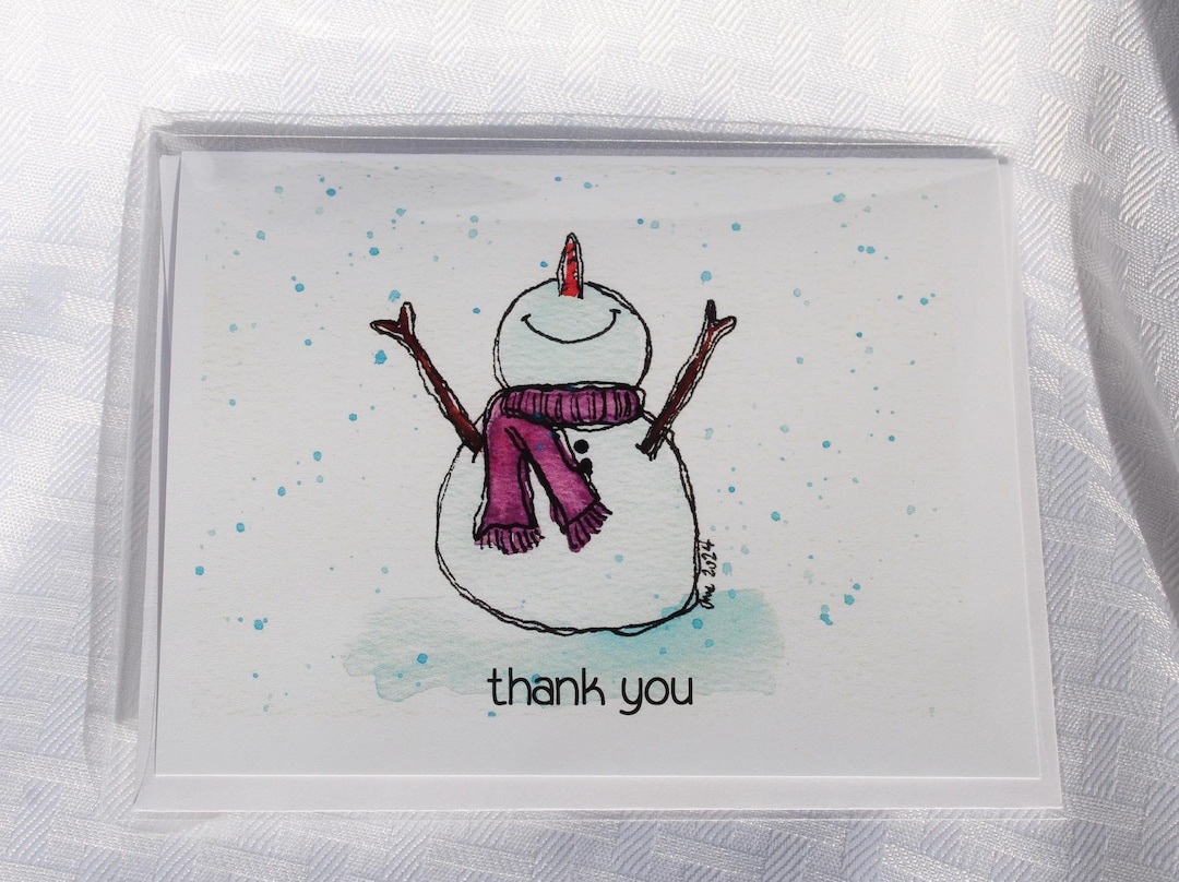 Snowman Thank You Card Set3 Blank Cards Folded Stationary Funky ...