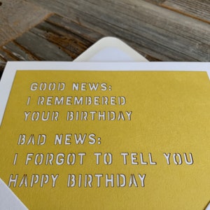 Forgot to Tell You Happy Birthday Card, Belated Birthday Card, Funny ...