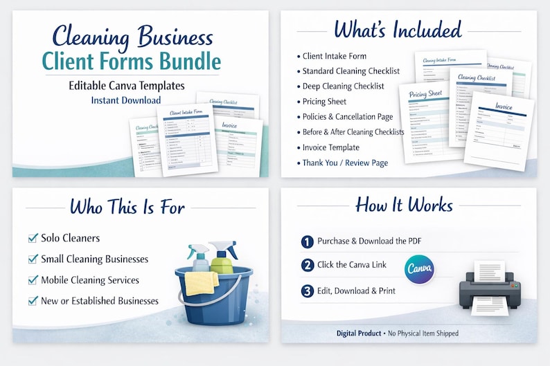 Cleaning Business Client Forms Bundle | Editable Canva Templates ...