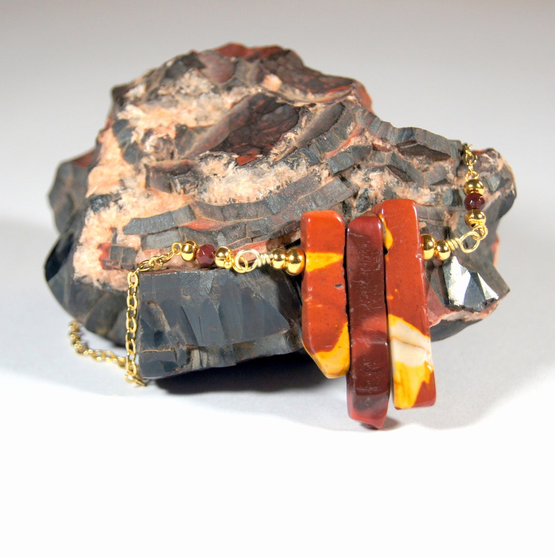 Buy Dainty Multicolour Mookaite Necklace Mookite Pendant Gold Jasper ...