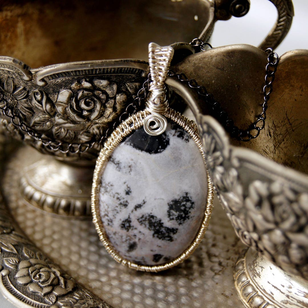 Handmade White Zebra Jasper Longline Necklace Gemstone Pendants and ...