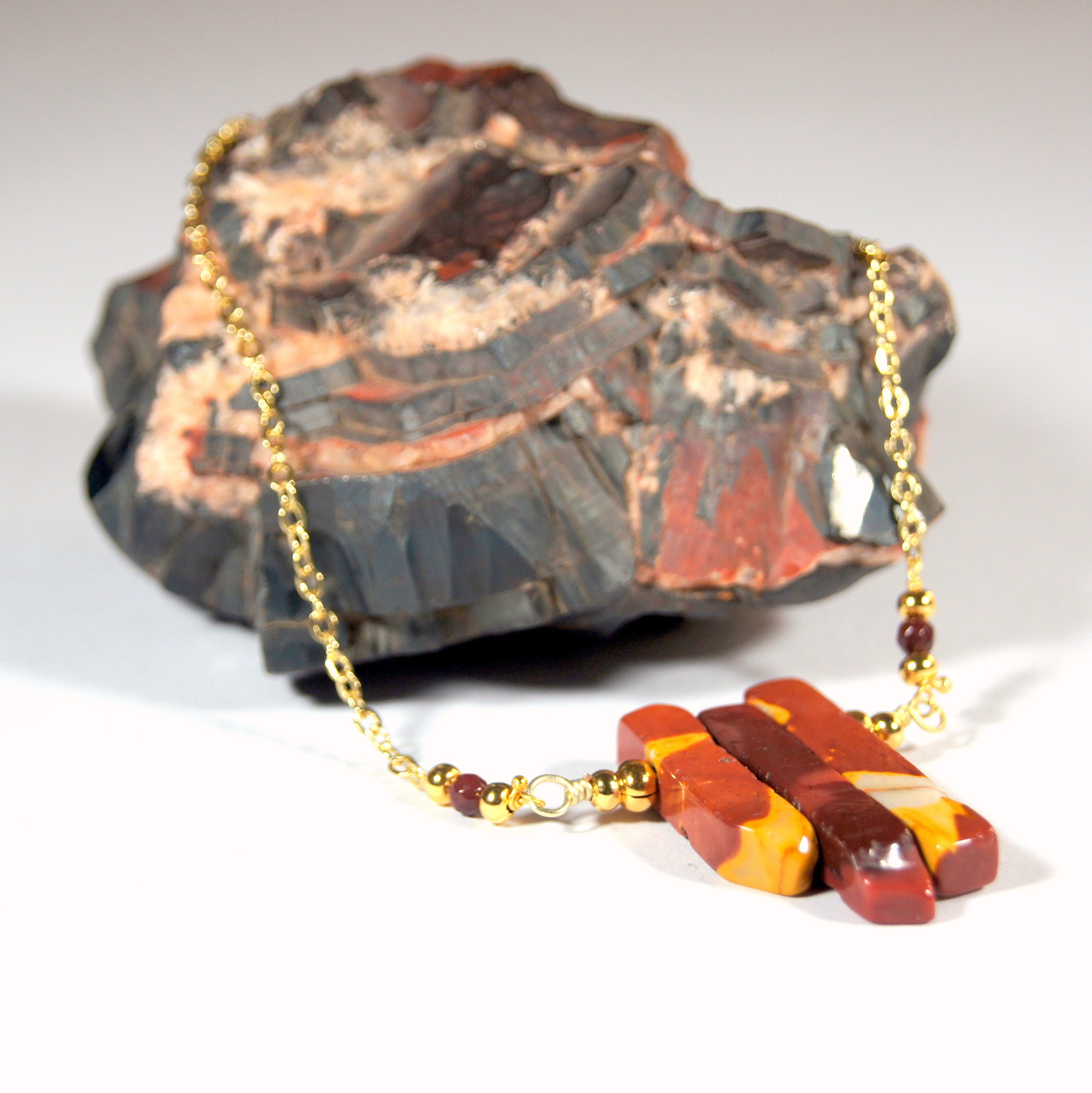 Buy Dainty Multicolour Mookaite Necklace Mookite Pendant Gold Jasper ...