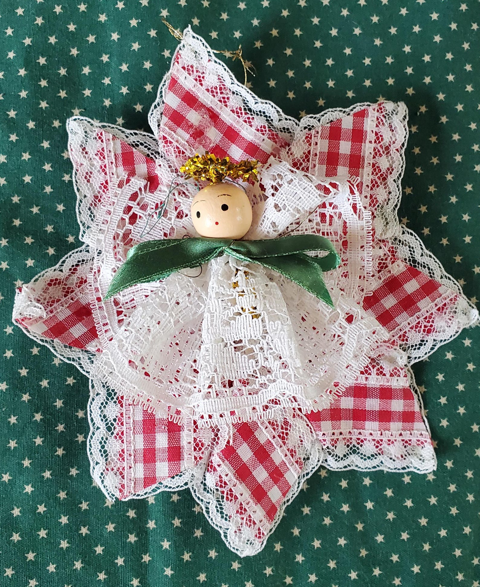 Three Vintage Gold Mesh Angel Christmas Ornaments, Honeycomb Ribbon ...