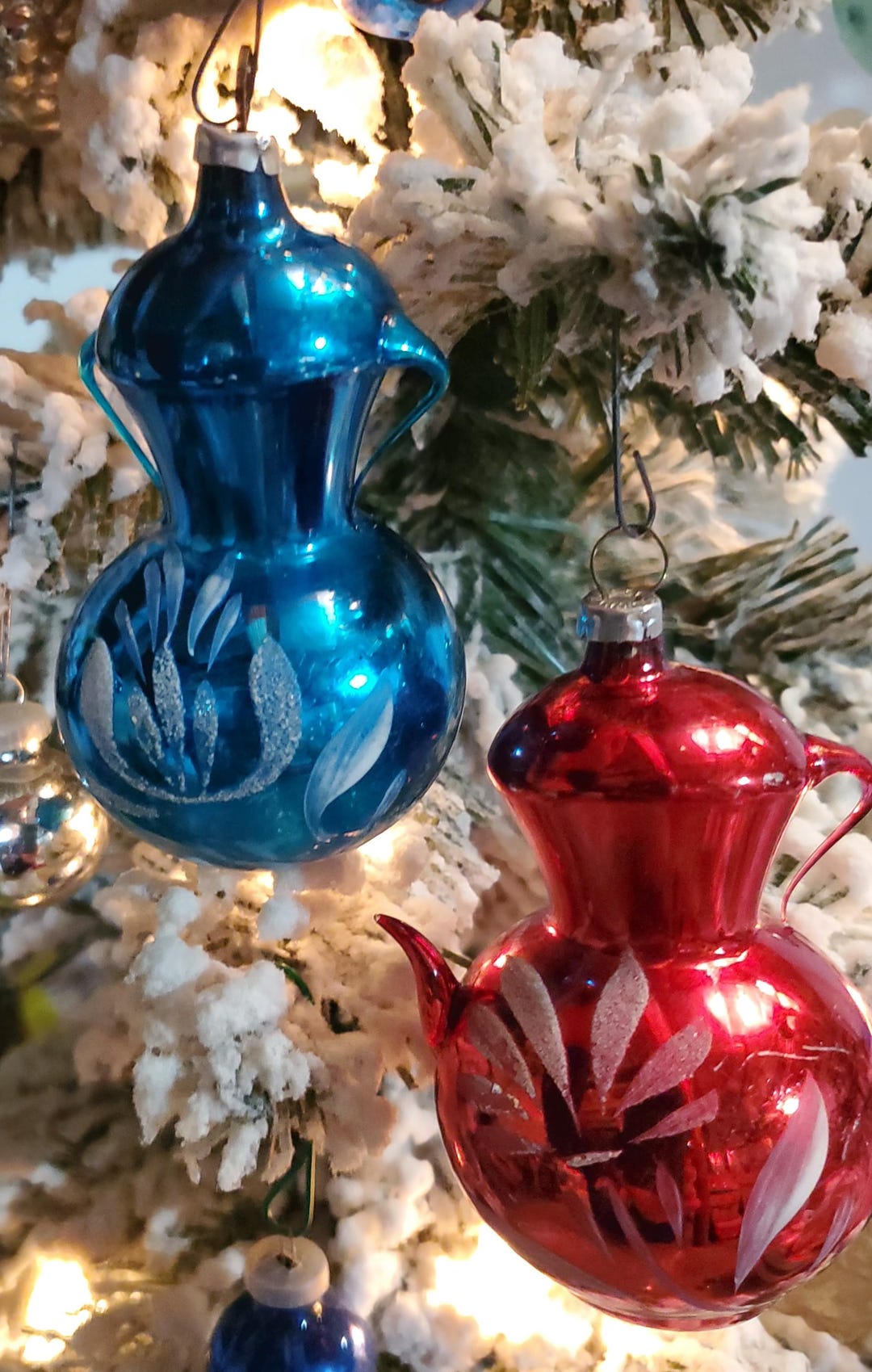 Vintage West German Teapot Ornaments, Two in Set/ Urns / Ewers, Glass ...