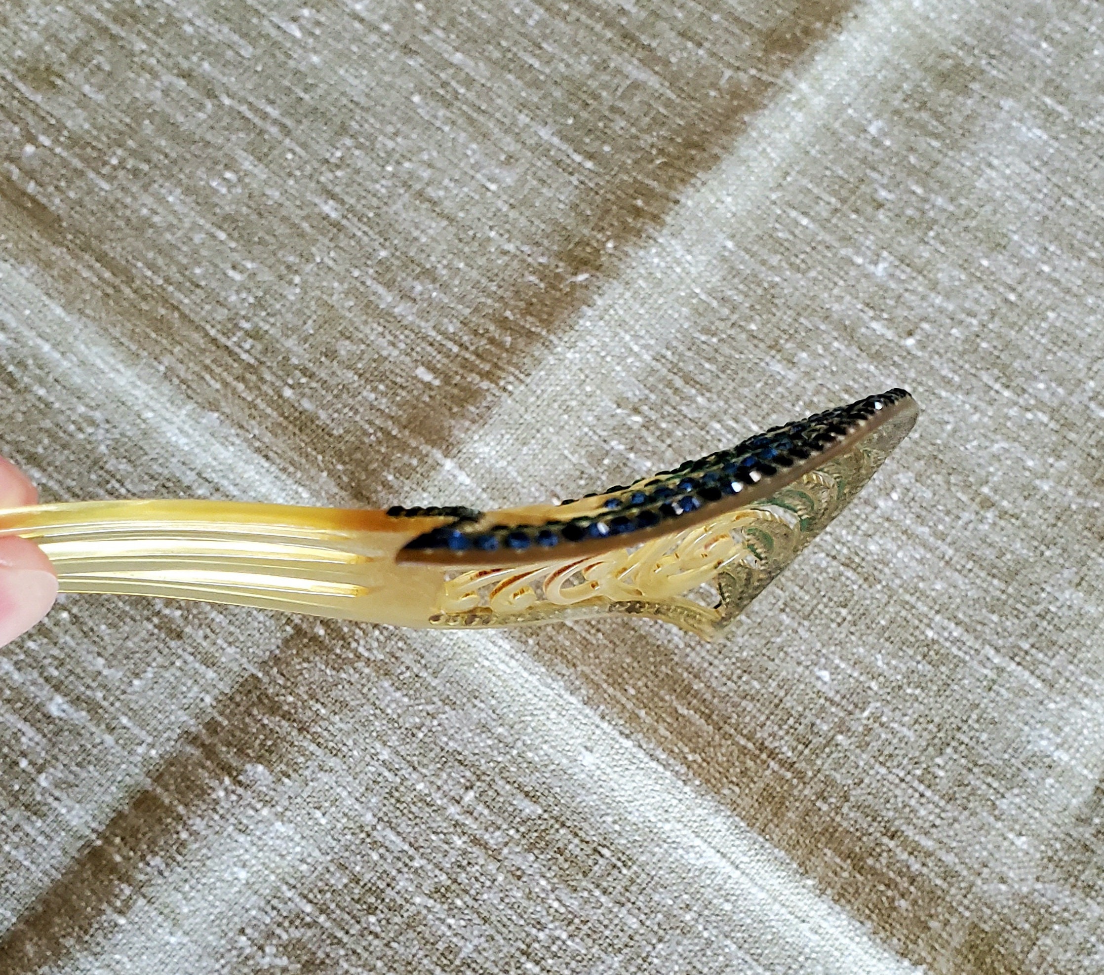 Old Bakelite Rhinestone Hair Comb, Apple Juice, Retro Hair Comb, Hair ...